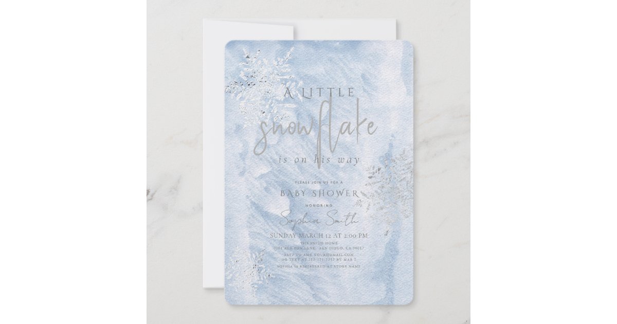 Frozen Winter Silver Snowflake Boy Baby Shower Invitation | Zazzle
