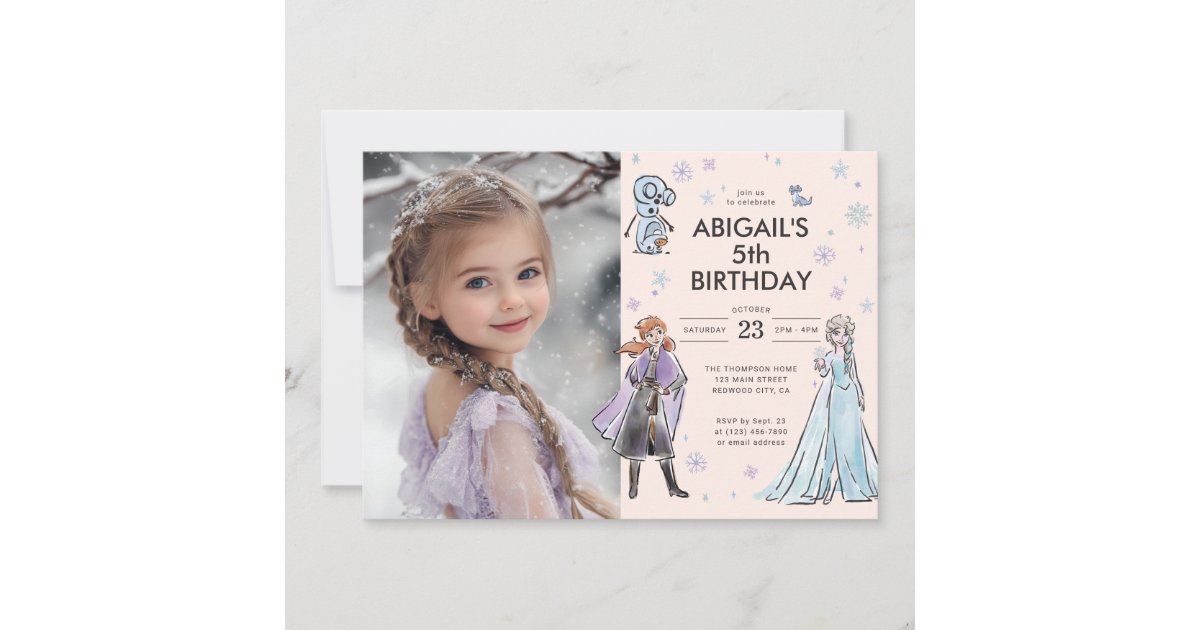 Frozen's Anna, Elsa & Olaf Girl's Birthday Photo Invitation | Zazzle