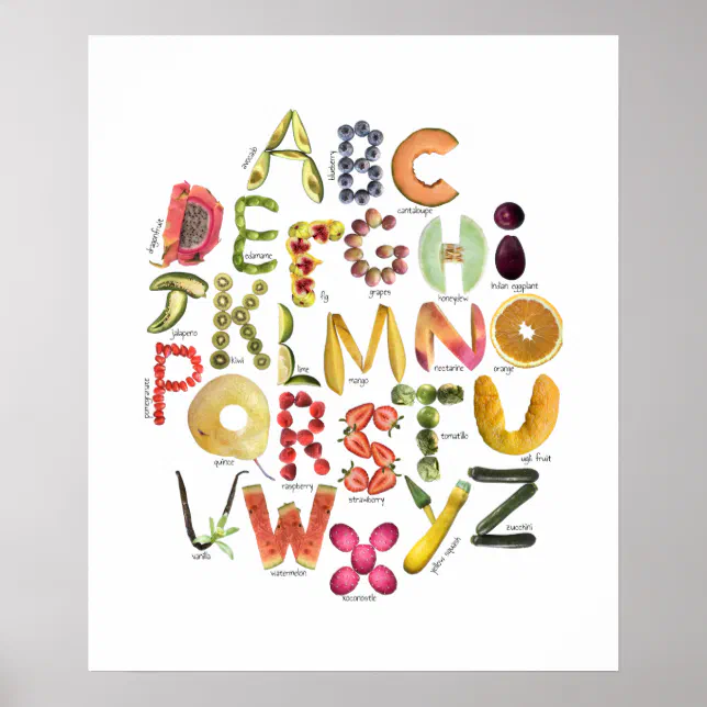 Fruit Alphabet Kids ABC Nursey Food Theme Poster | Zazzle
