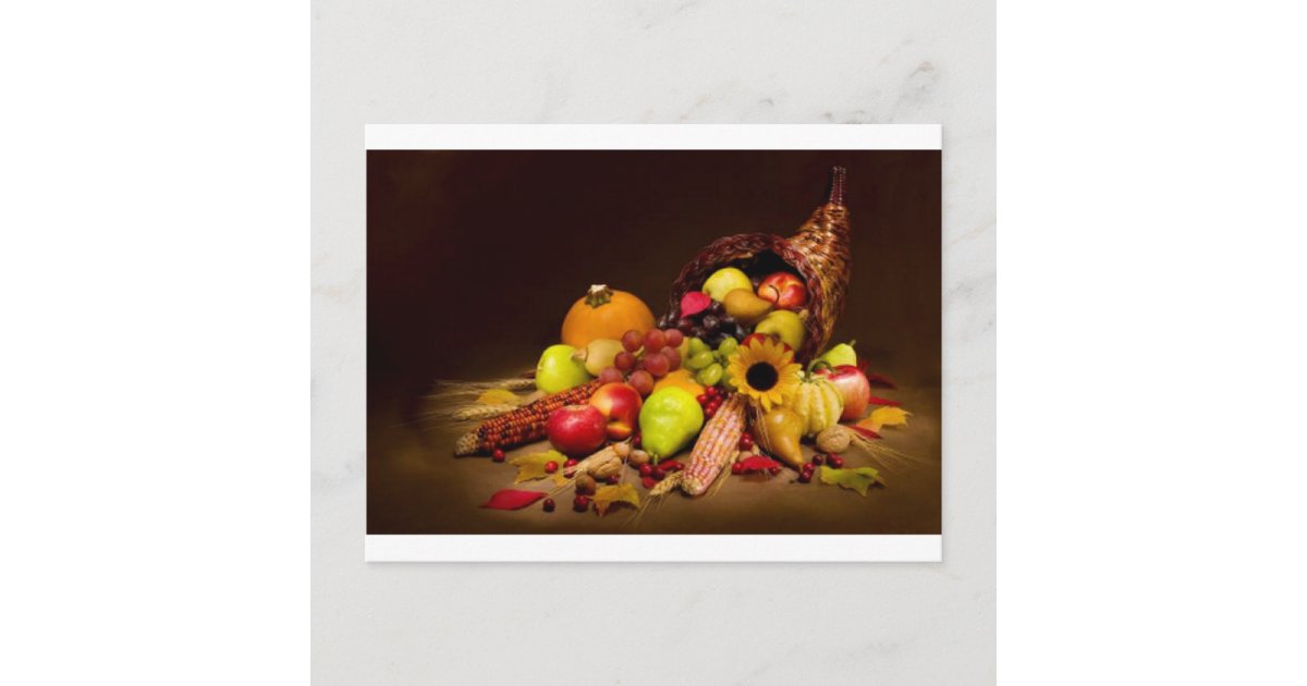 fruit and gourd cornucopia postcard | Zazzle