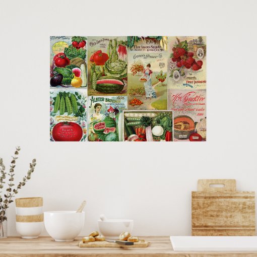 Fruit and Veggies Seed Catalog Collage Poster | Zazzle