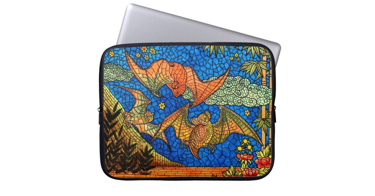 Fruit bat vintage Stained glass look mosaic Laptop Sleeve | Zazzle