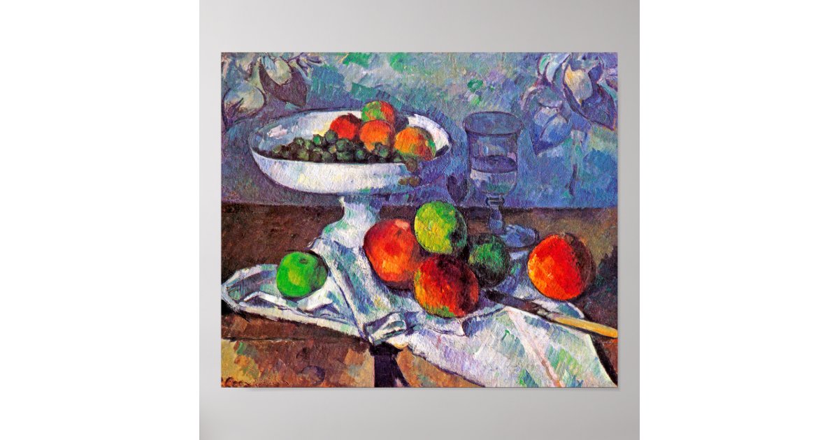 Fruit bowl, Glass and Apples, Cezanne Poster | Zazzle