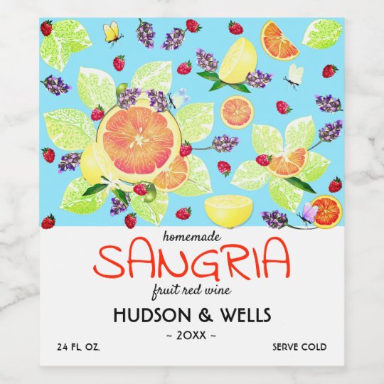 Fruit Citrus Grapefruit Lemon Sangria Wedding Wine Label | Zazzle.com