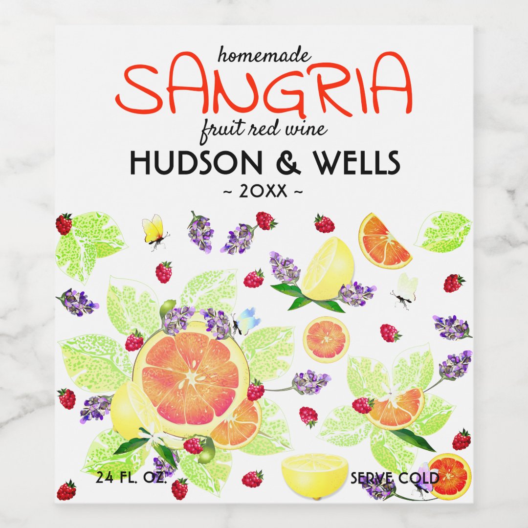 Fruit Citrus Grapefruit Lemon Sangria Wedding Wine Label | Zazzle