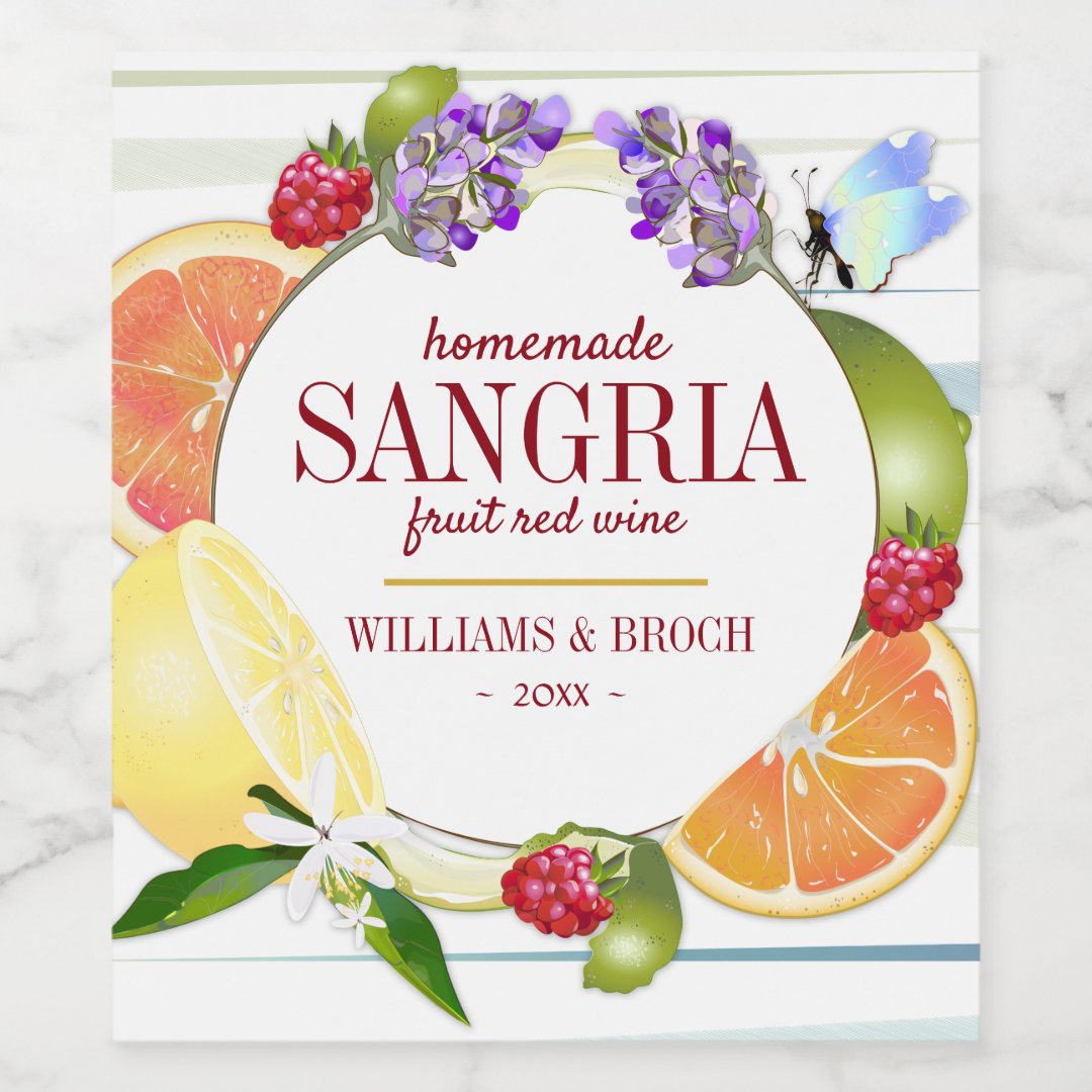 Fruit Citrus Sangria Wedding Wine Label | Zazzle