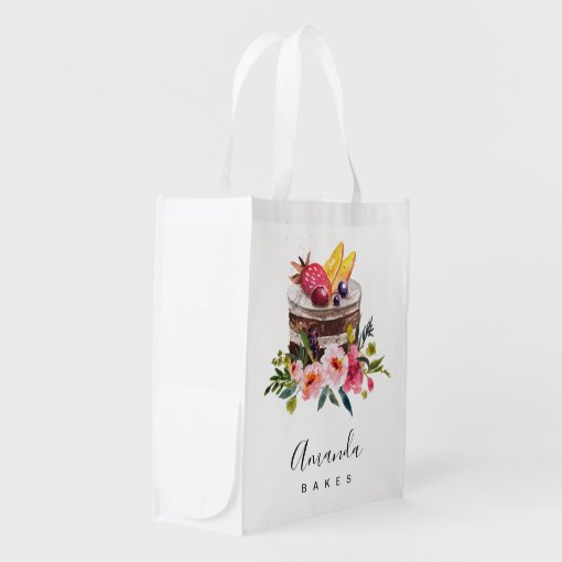 FRUIT FLORAL CAKE PATISSERIE CUPCAKE BAKERY CHEF GROCERY BAG | Zazzle