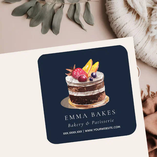 FRUIT FLORAL CAKE PATISSERIE CUPCAKE BAKERY SQUARE STICKER | Zazzle