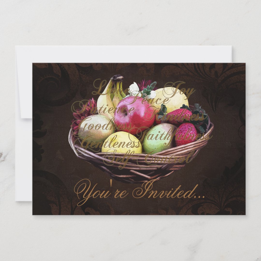 Fruit of the Spirit, Painted Brown Basket Invitation | Zazzle