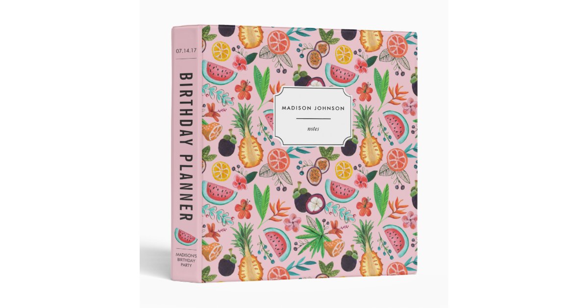 Fruit pink summer tropical drawing binder | Zazzle