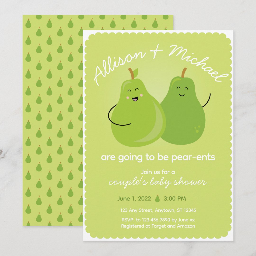 Fruit Themed Pear Couples Co-ed Baby Shower Invitation | Zazzle