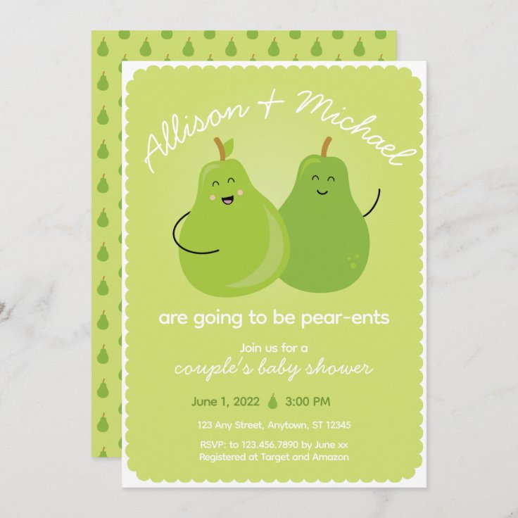 Fruit Themed Pear Couples Co-ed Baby Shower Invitation | Zazzle
