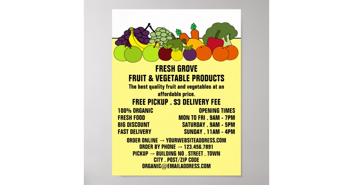 Fruit & Vegetables, Greengrocers Advertising Poster | Zazzle