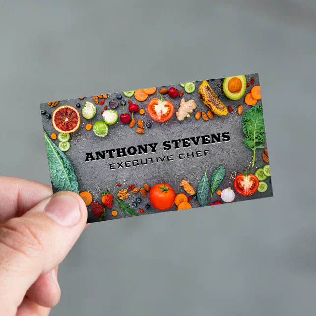 Fruits and Vegetables on Table Business Card | Zazzle