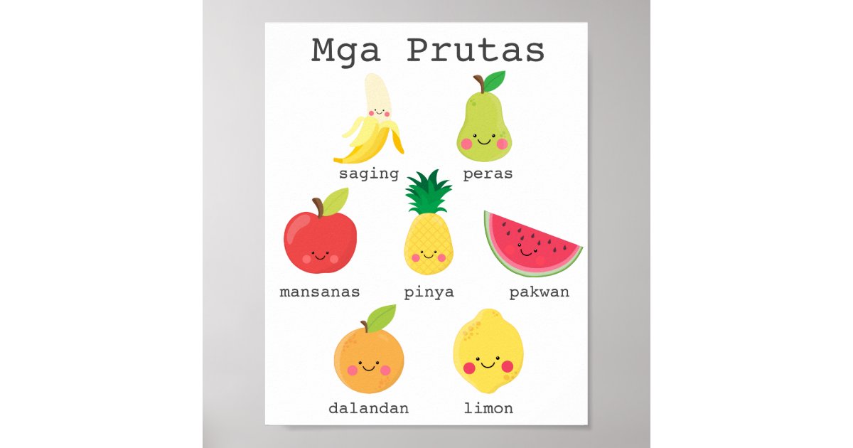 Fruits in Filipino Kids Learning Poster | Zazzle
