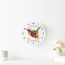 Fruits Vegetables Cornucopia Motivational Quote Round Clock | Zazzle