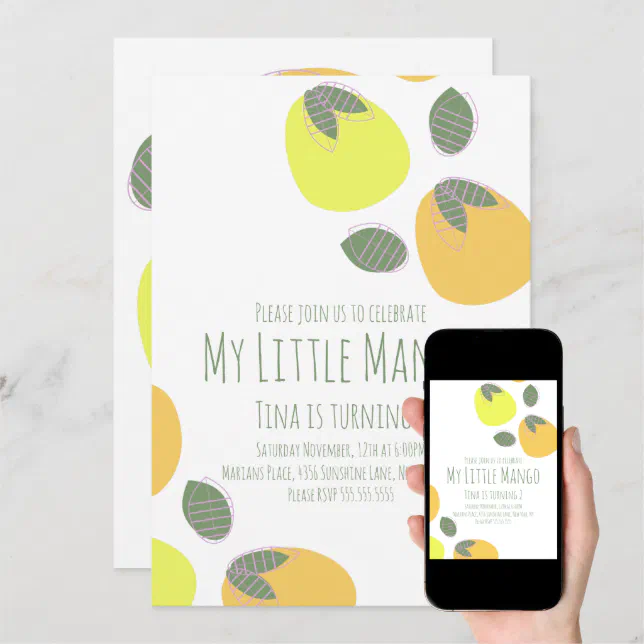 Fruity Little Mango Tropical Invitation | Zazzle