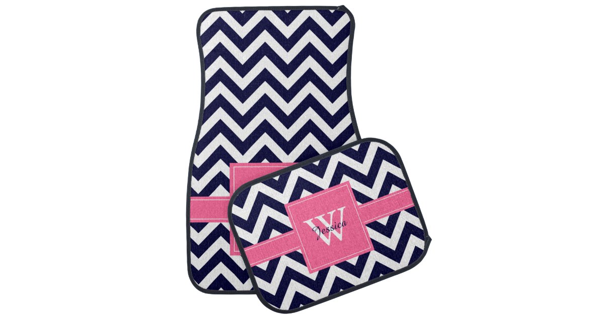 Fuchsia and Navy Blue Chevrons Monogrammed Car Mat | Zazzle