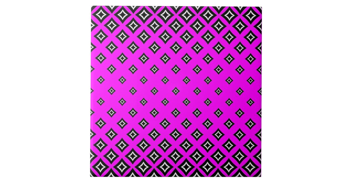 Fuchsia Background and Geometric Square Pattern Ceramic Tile | Zazzle