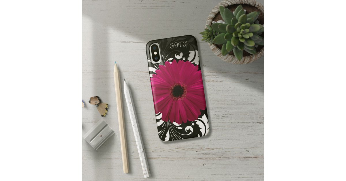Fuchsia Gerbera Daisy with Black and White Swirl Case-Mate iPhone Case ...