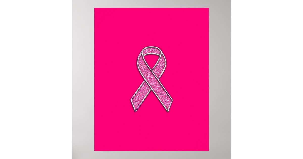 Fuchsia Glitter Style Pink Ribbon Awareness Poster | Zazzle