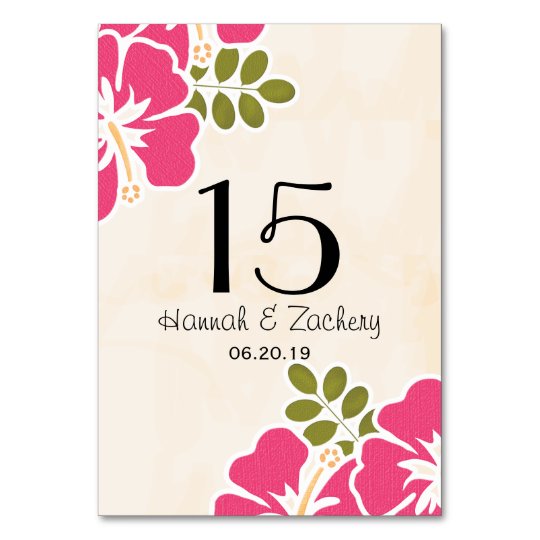 FUCHSIA HIBISCUS HAWAIIAN TROPICAL TABLE NUMBER | Zazzle.com