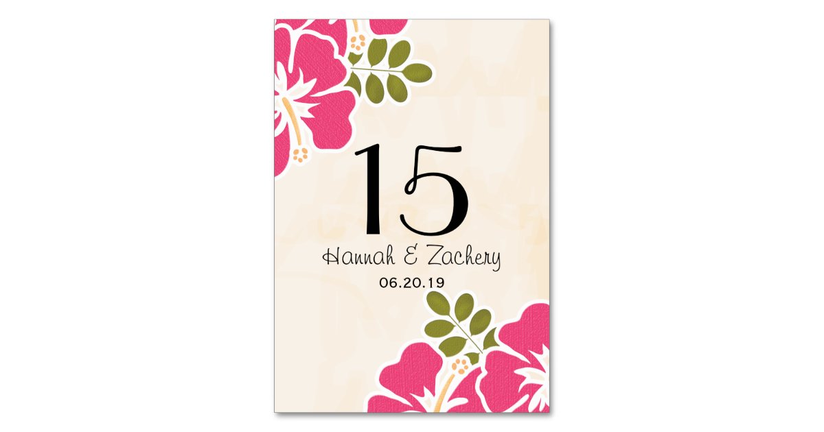 FUCHSIA HIBISCUS HAWAIIAN TROPICAL TABLE NUMBER | Zazzle