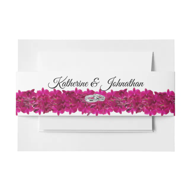 Fuchsia Orchids on White-Wedding- Invitation Belly Band | Zazzle