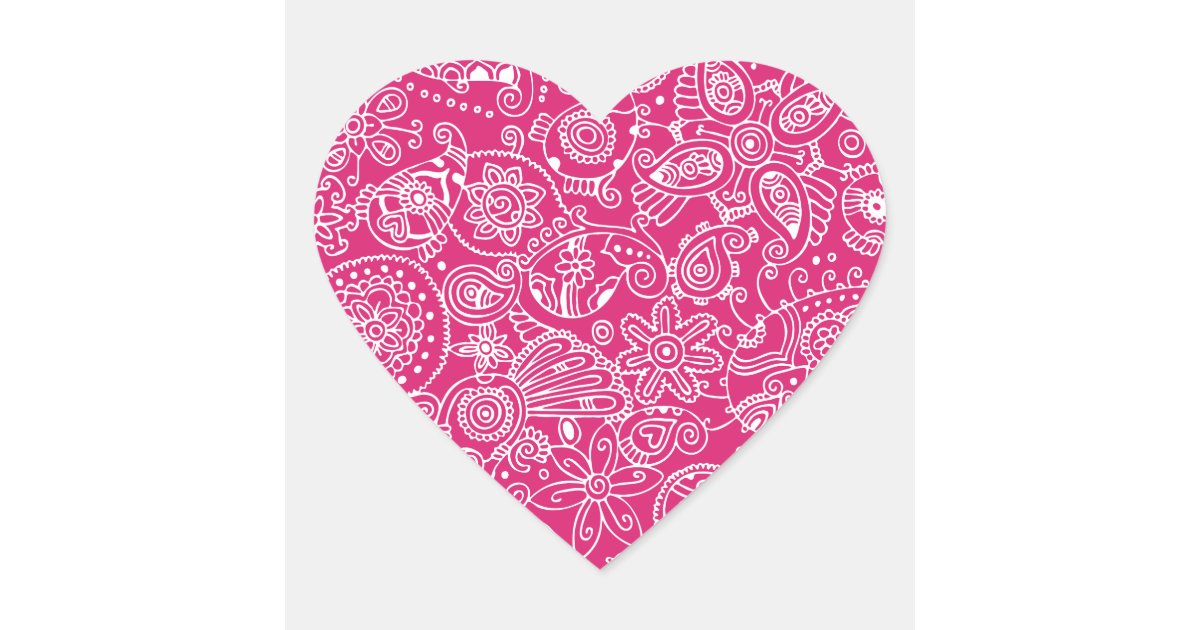 Fuchsia Paisley Heart Sticker | Zazzle