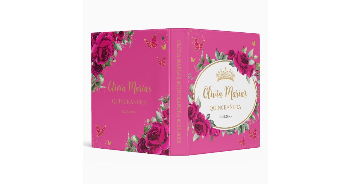 Fuchsia Pink Floral Butterflies Quince Photo Album 3 Ring Binder | Zazzle