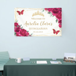 Fuchsia Pink Floral Butterflies Welcome Backdrop Banner | Zazzle