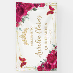 Fuchsia Pink Floral Butterflies Welcome Backdrop Banner | Zazzle