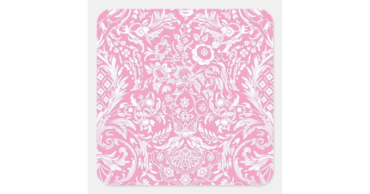 Fuchsia Pink Pineapple Victorian Vintage Damask Square Sticker | Zazzle