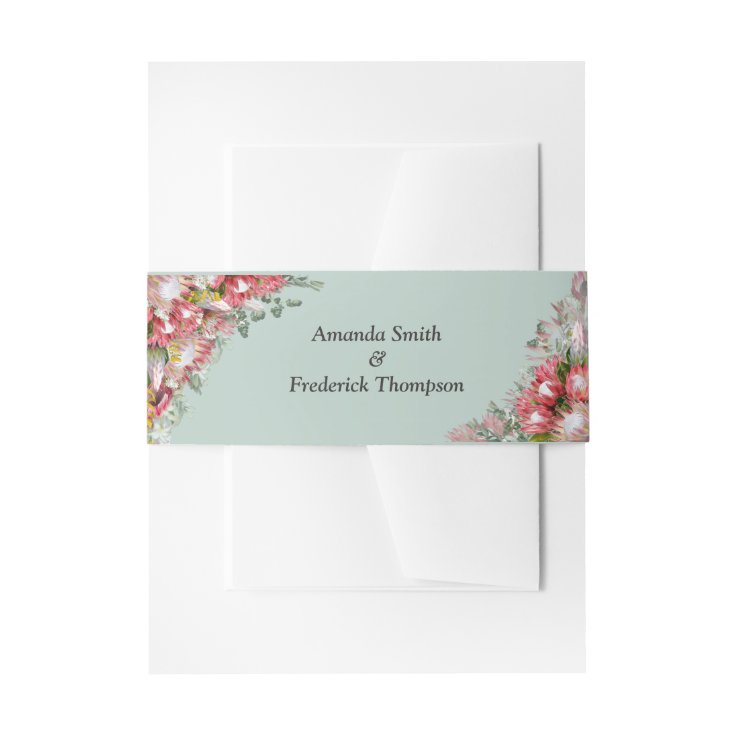 Fuchsia Protea's with Green & Gold Envelope Band Invitation Belly Band ...