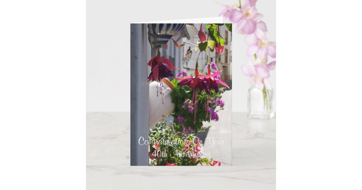 Fuchsias Personalised 40th Wedding Anniversary Card | Zazzle