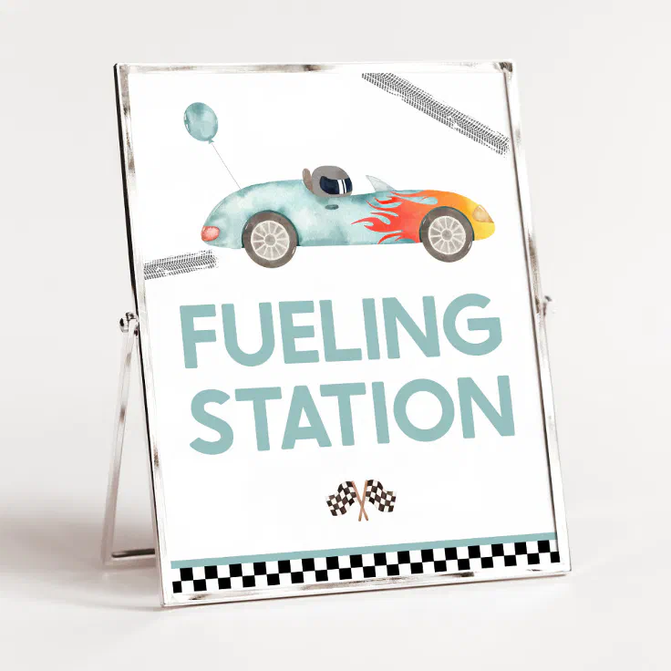 Fueling Station Race Car Birthday Party Sign | Zazzle