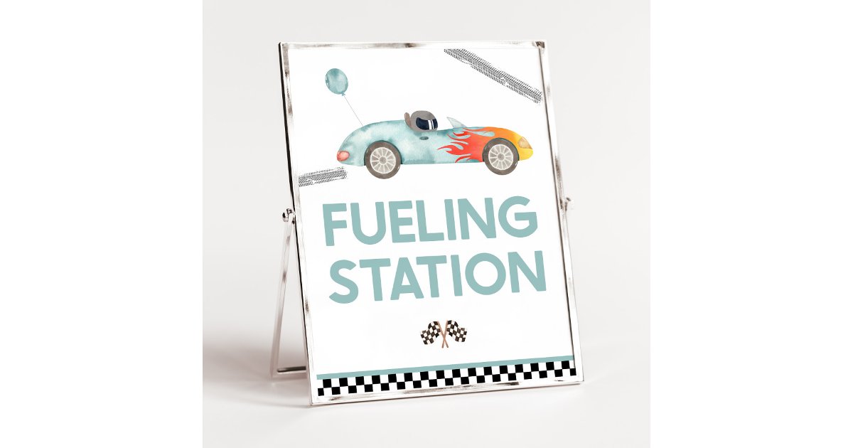 Fueling Station Race Car Birthday Party Sign | Zazzle