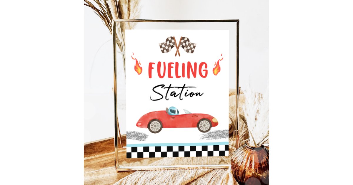 Fueling Station Red Race Car Two Fast Birthday Poster | Zazzle