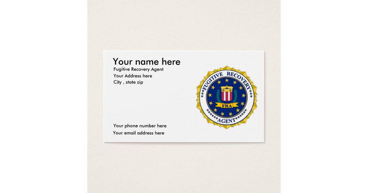 FUGITIVE RECOVERY AGENT business cards | Zazzle.com