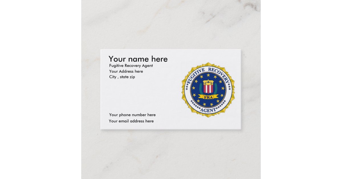 FUGITIVE RECOVERY AGENT business cards | Zazzle