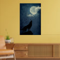 Full Blue Moon Howling Wolf Silhouette Poster | Zazzle