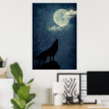 Full Blue Moon Howling Wolf Silhouette Poster | Zazzle