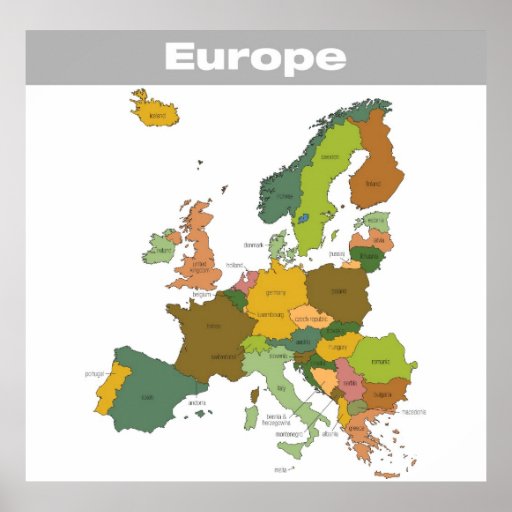 Full Color Map of Europe Poster | Zazzle