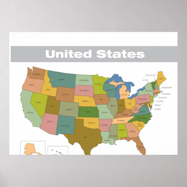 Full Color Map of the United States Poster | Zazzle