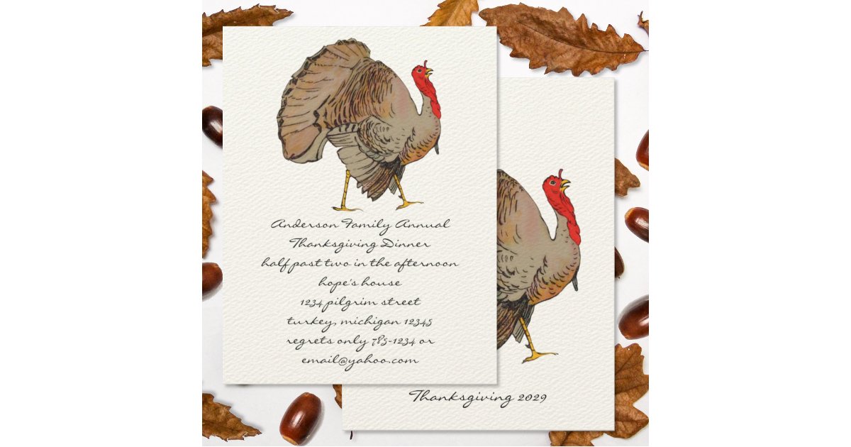 Full color Simple Traditional Turkey Thanksgiving Invitation | Zazzle