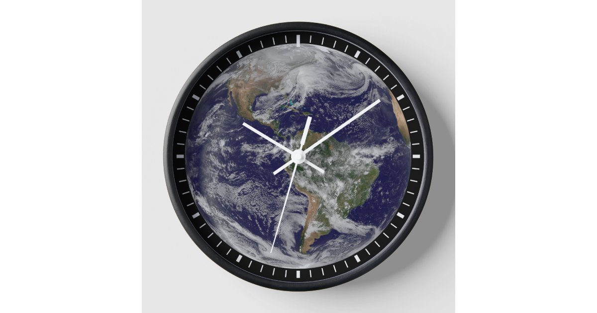 Full Earth Showing A Powerful Winter Storm. Clock | Zazzle