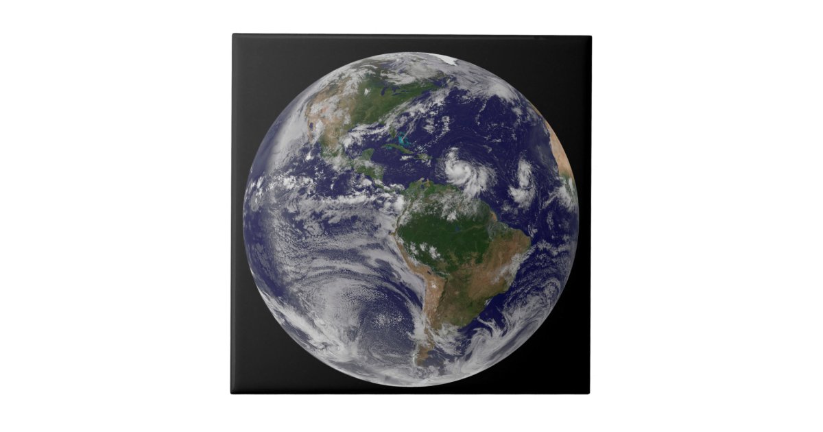 Full Earth With Tropical Storms In The Atlantic Ceramic Tile | Zazzle