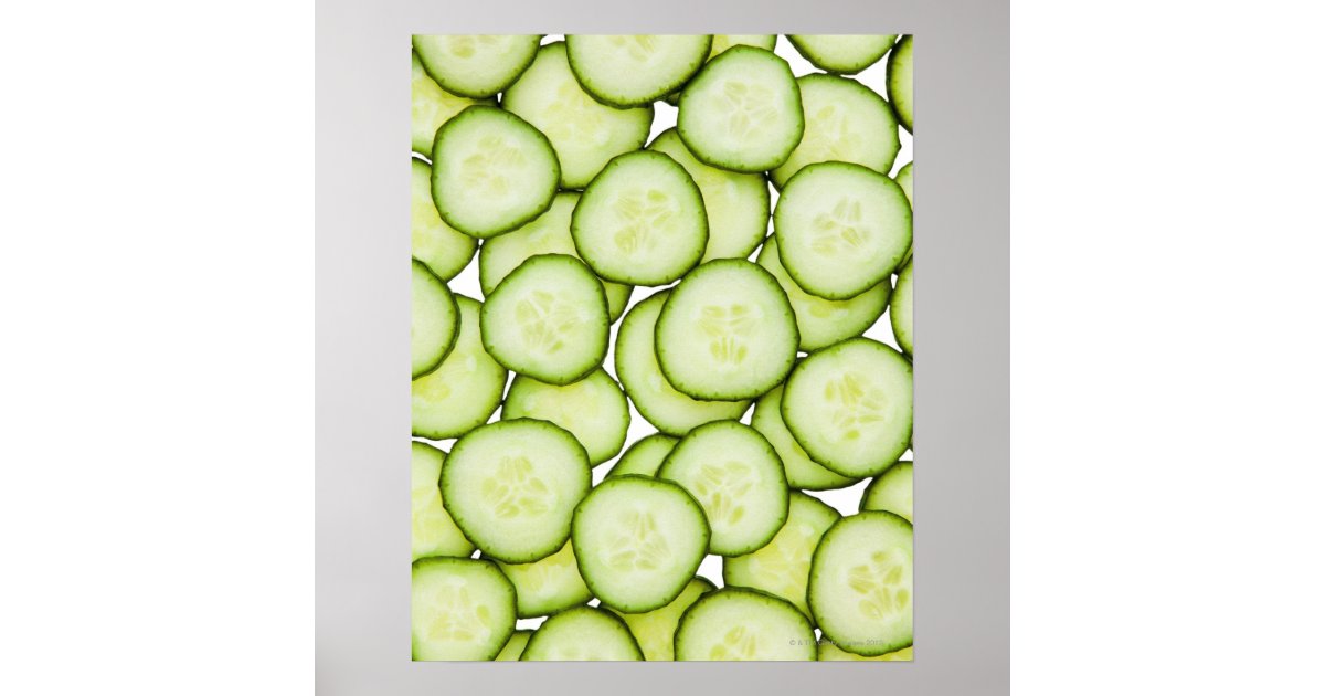Full frame of sliced cucumber, on white poster | Zazzle