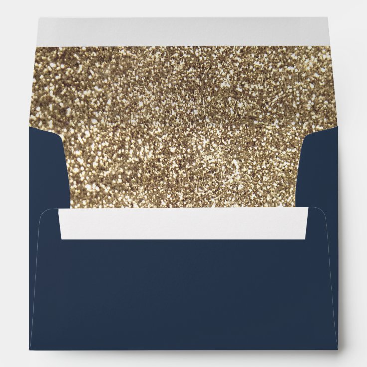 Full Gold Glitter Inside Elegant Navy Blue Envelope | Zazzle