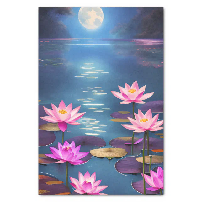 Full Moon and Beautiful Pink Lotus Flowers Tissue Paper | Zazzle